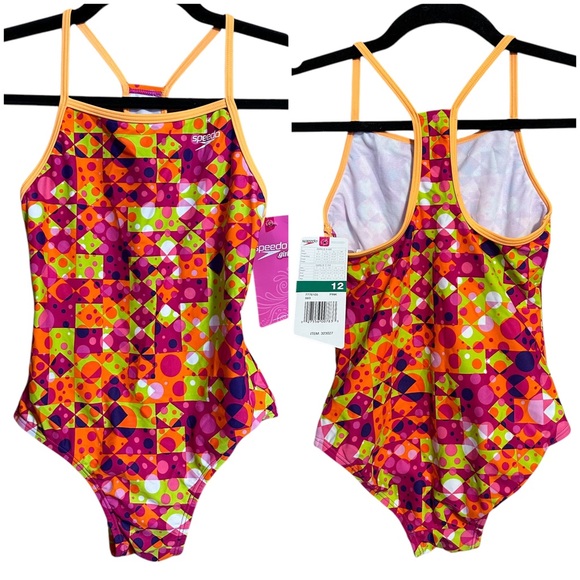 Speedo | Swim | Speedo Girls Neon Pink Orange Funky Geo One Piece Beach ...